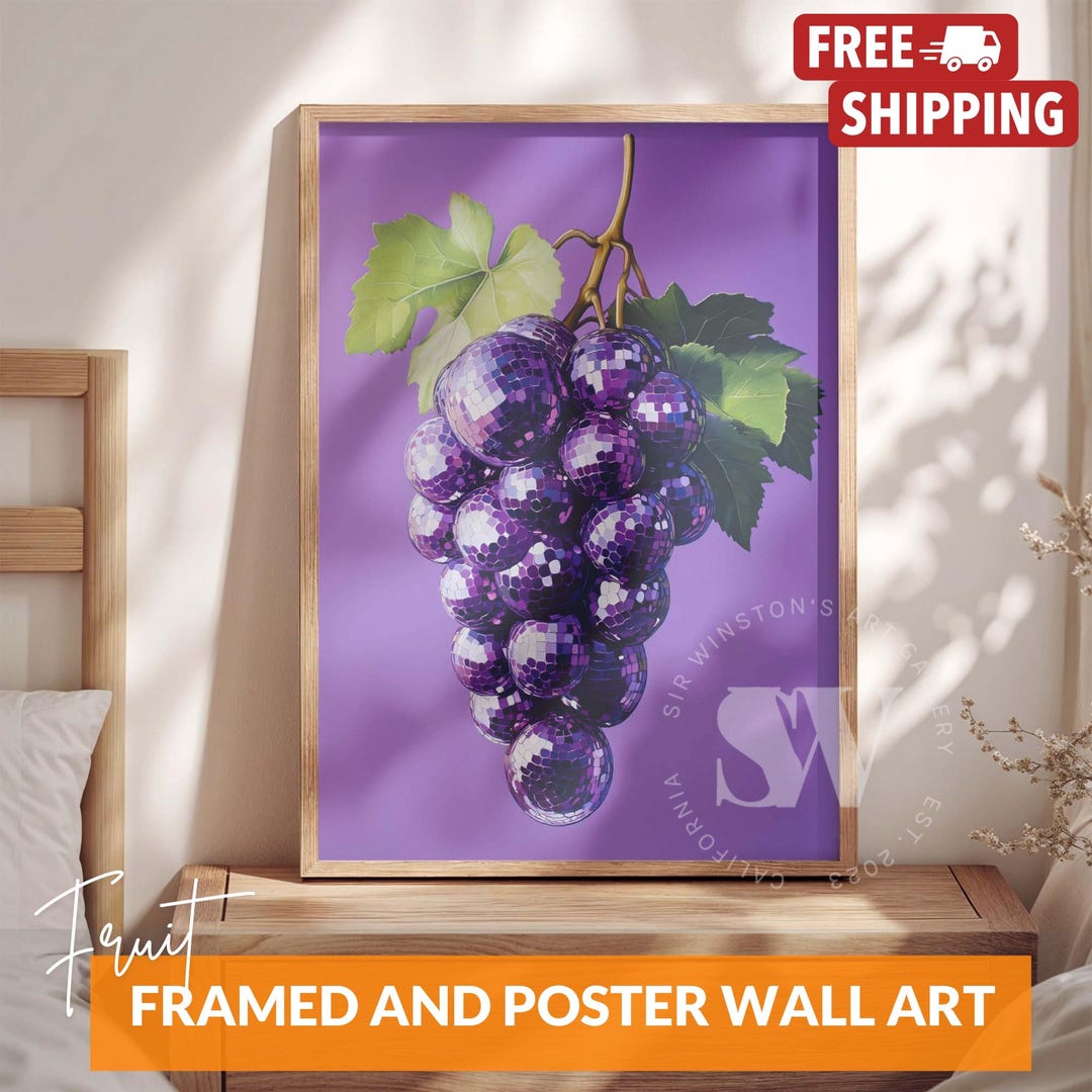 Disco Ball Purple Grapes Art Print: Glam Kitchen Wall Decor - Etsy