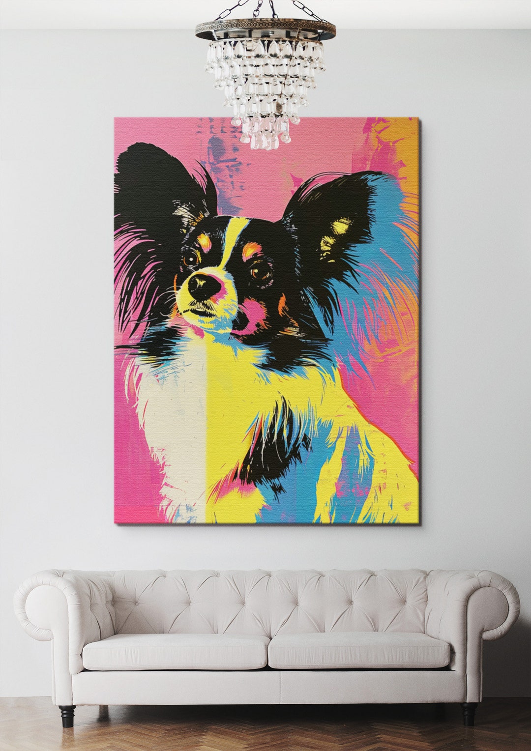 Modern Andy Warhol Style Papillon Dog Portrait Rolled Canvas, Colorful ...
