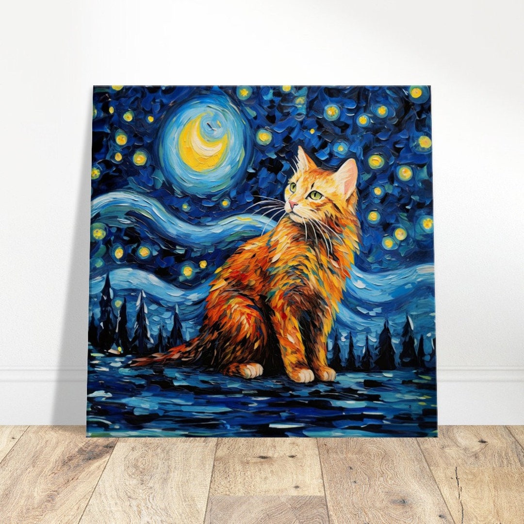 Modern Cat Pop Art American Bobtail Cat Portrait Canvas Van Gogh Style ...
