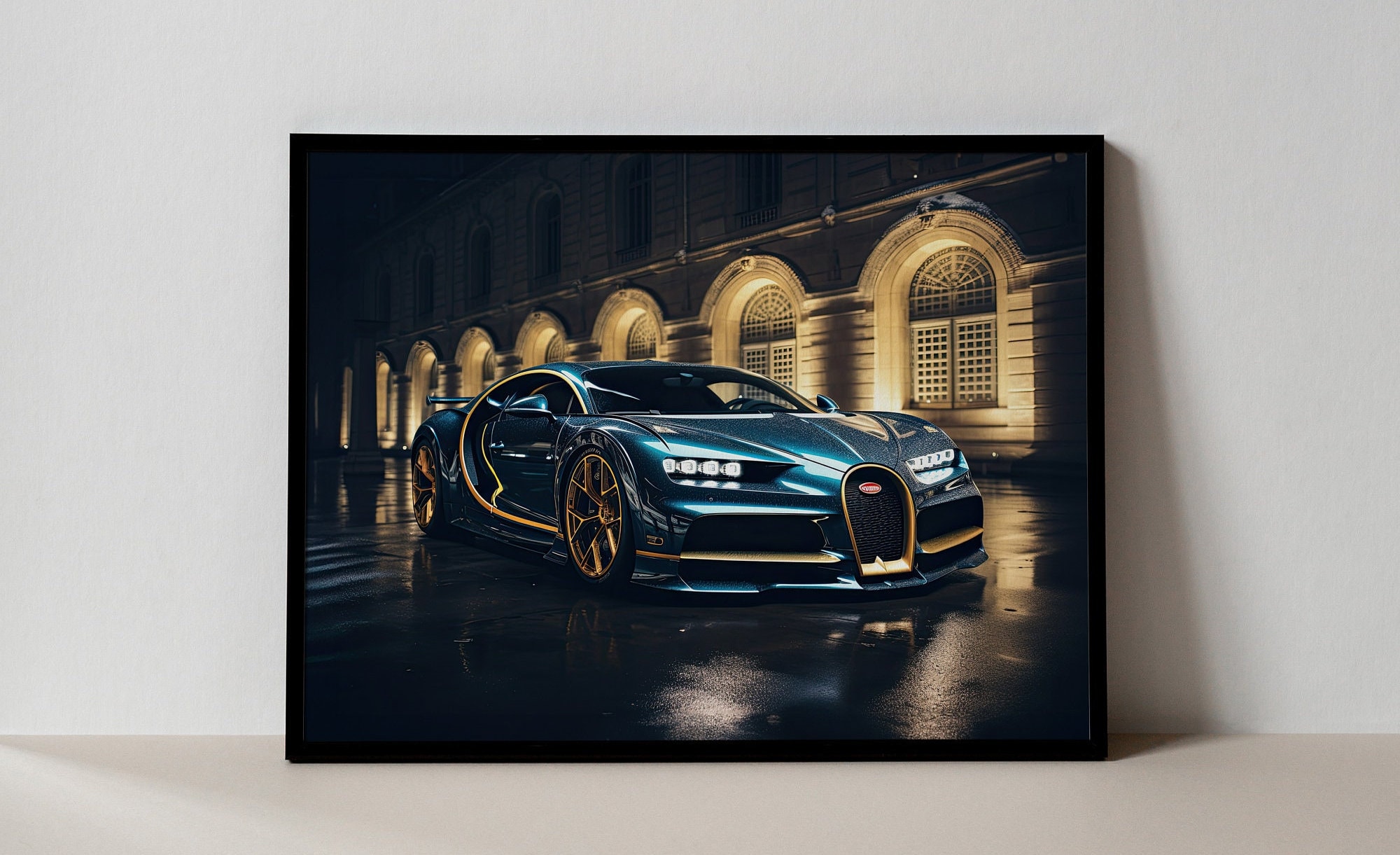 Bugatti Chiron Night Scene, Black Metal Framed Poster, Bugatti Car Art ...