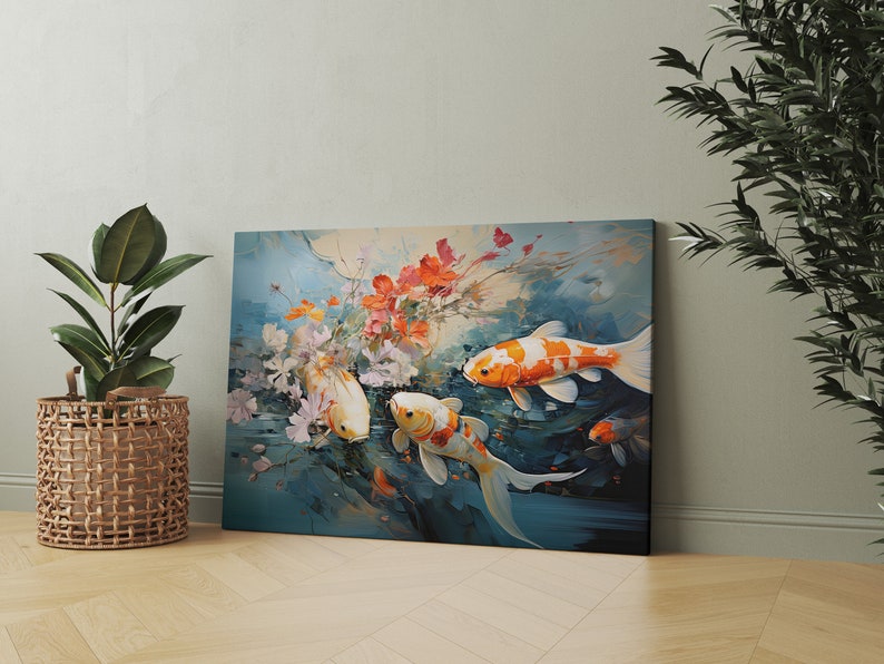 Japanese Koi Fish Canvas Modern Koi Fish Art Painting, Large Wall Art ...
