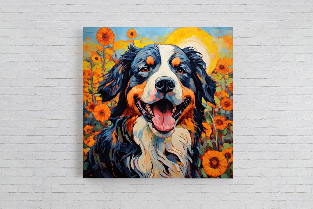 Van Gogh Inspired Bernese Mountain Dog Portrait Pop Art Canvas, Cute ...