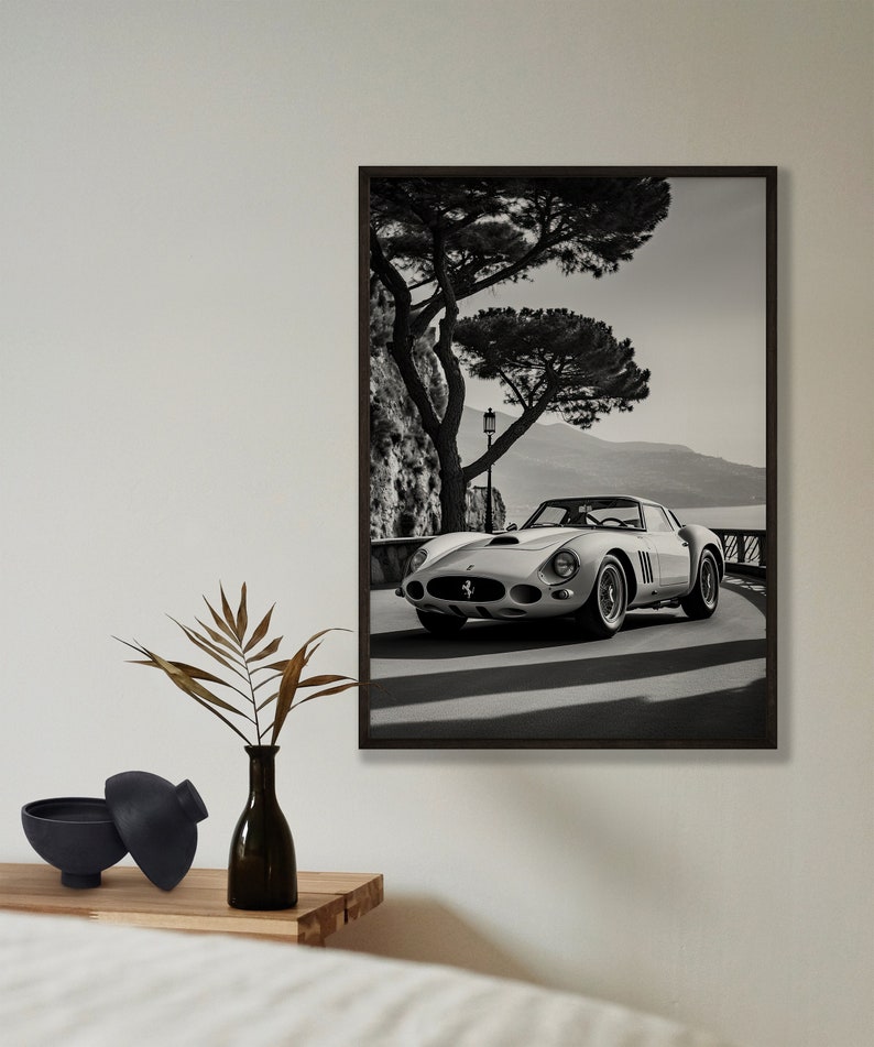 1962 Ferrari GTO 250 Black & White Car Poster Print Classic Car Poster ...
