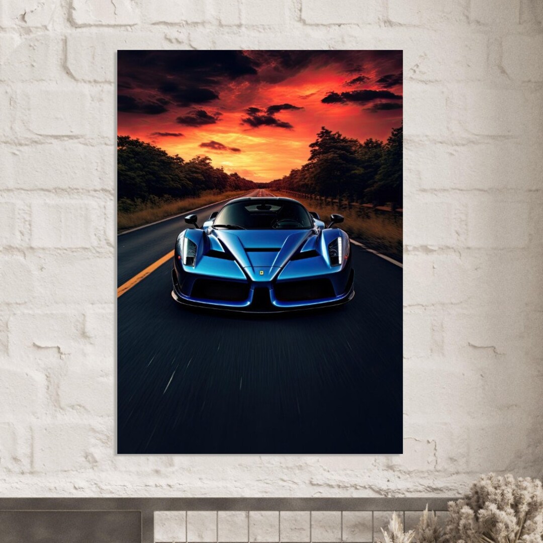 Striking Blue Ferrari Enzo Poster Classic Car Wall Decor Supercar Wall ...