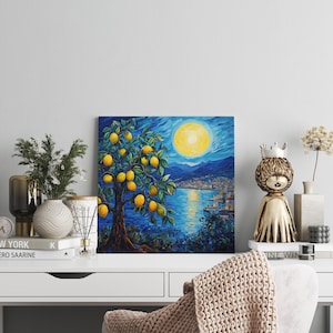 Van Gogh Inspired Amalfi Lemons Under Yellow Moon Van Gogh Style Amalfi Coast Italy Art for Home ...