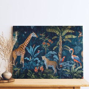 African Animals Jungle Wall Art Canvas Print Cheetah Giraffe Parrott ...