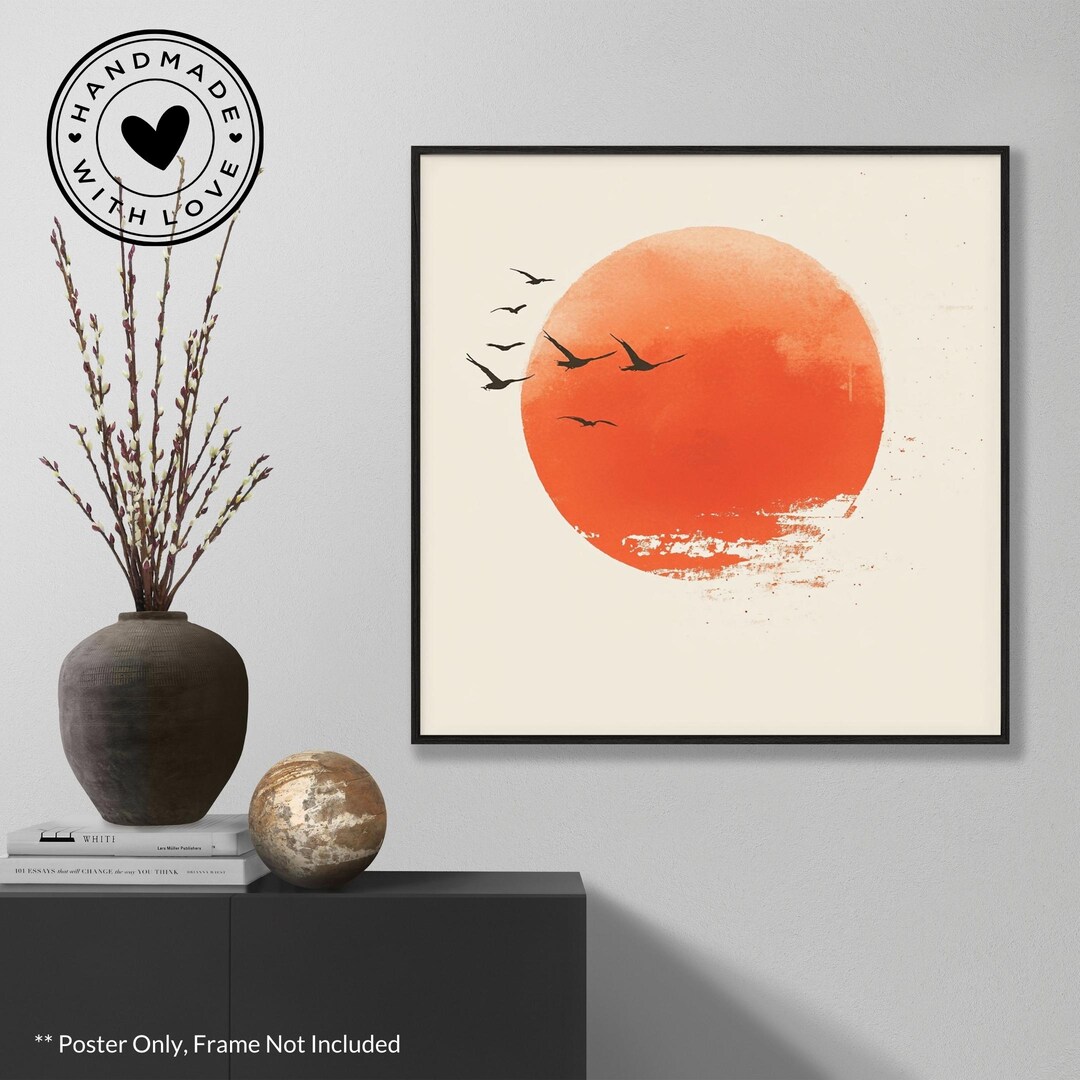 Orange Sun Japanese Art Print: Hokusai Ukiyo-e Landscape Poster - Etsy