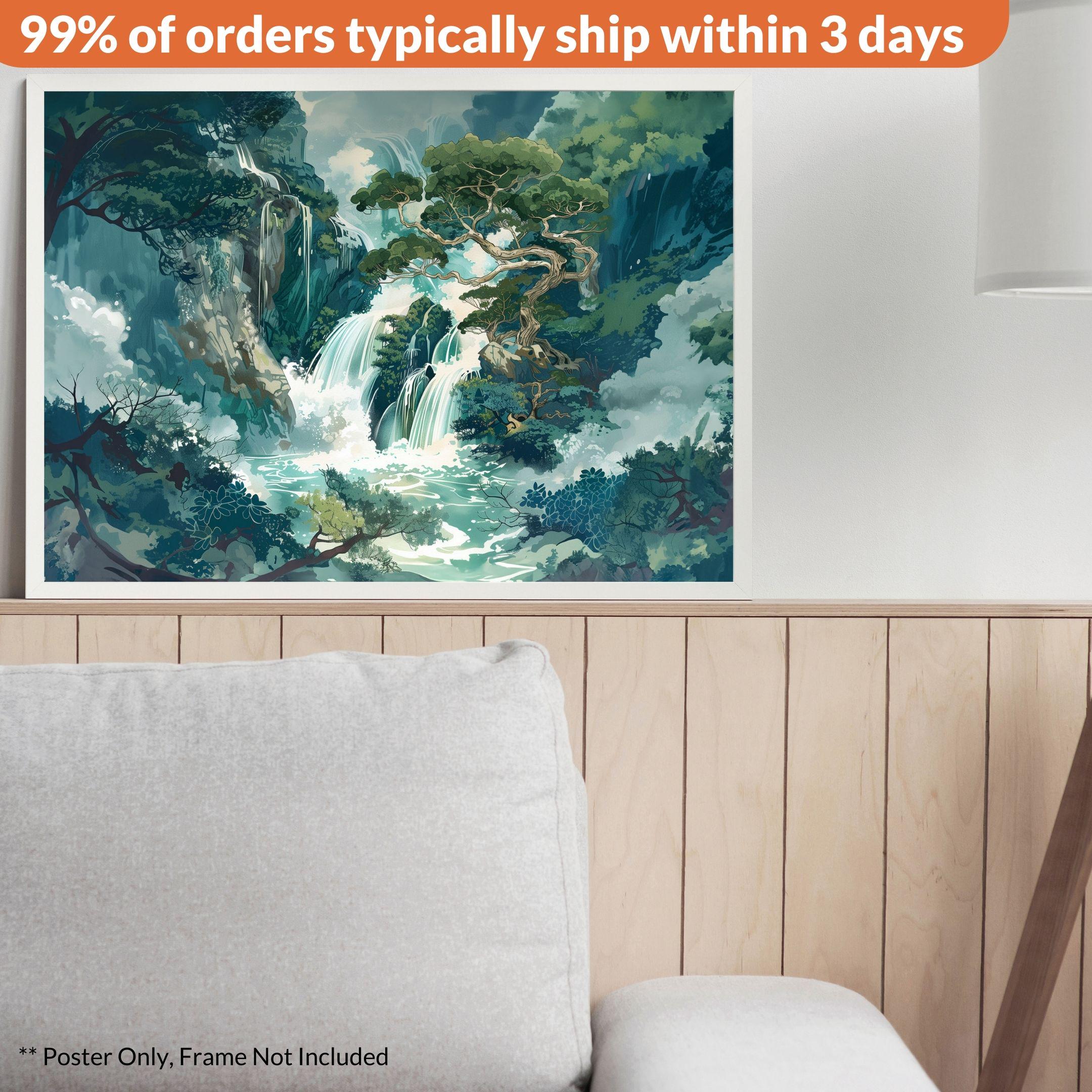 Hokusai Woodblock Japanese Waterfall Wall Art Landscape Poster Print ...