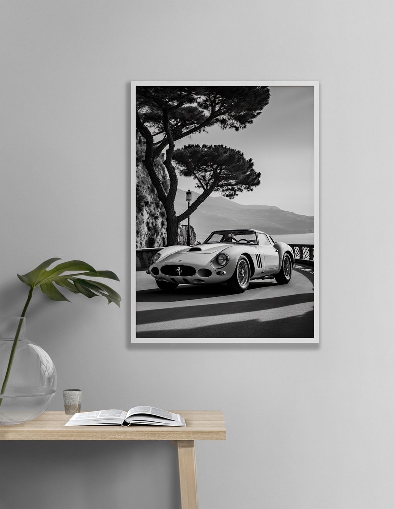 1962 Ferrari GTO 250 Black & White Car Poster Print Classic Car Poster ...