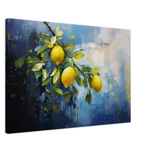 Acrylic Style Lemon Tree Branch Canvas, Lemon Blue Yellow Home Decor ...