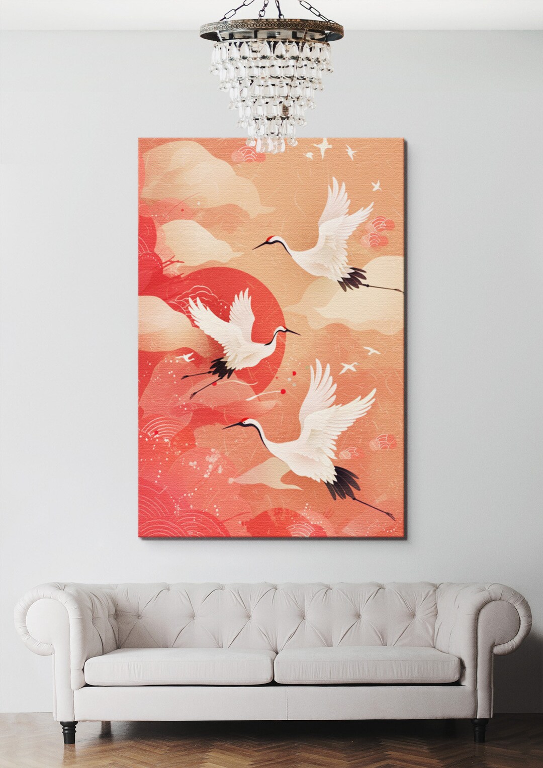 Traditional Japanese Pink Cranes Wall Art Canvas Print Cranes Decor ...