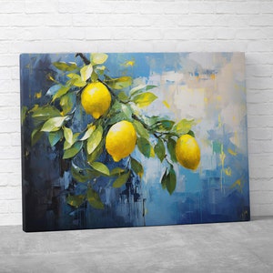 Acrylic Style Lemon Tree Branch Canvas, Lemon Blue Yellow Home Decor ...
