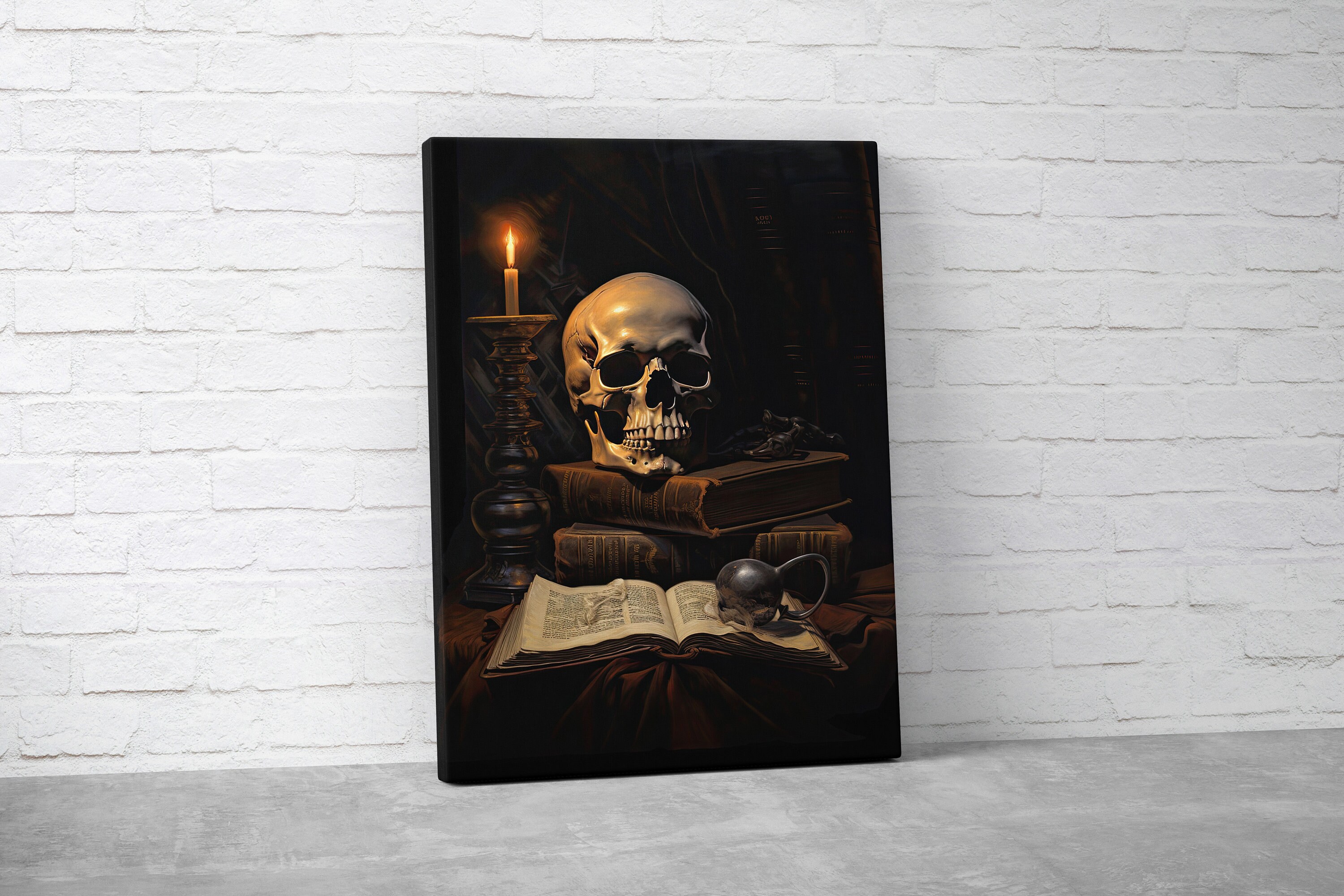 Gothic Halloween Decor, Creepy Skull Canvas, Macabre Art, Horror Wall ...