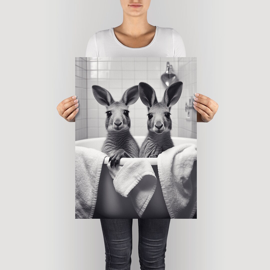 Kangaroos in Bath Tub Poster Humorous Animal Poster Wall Art Quirky ...