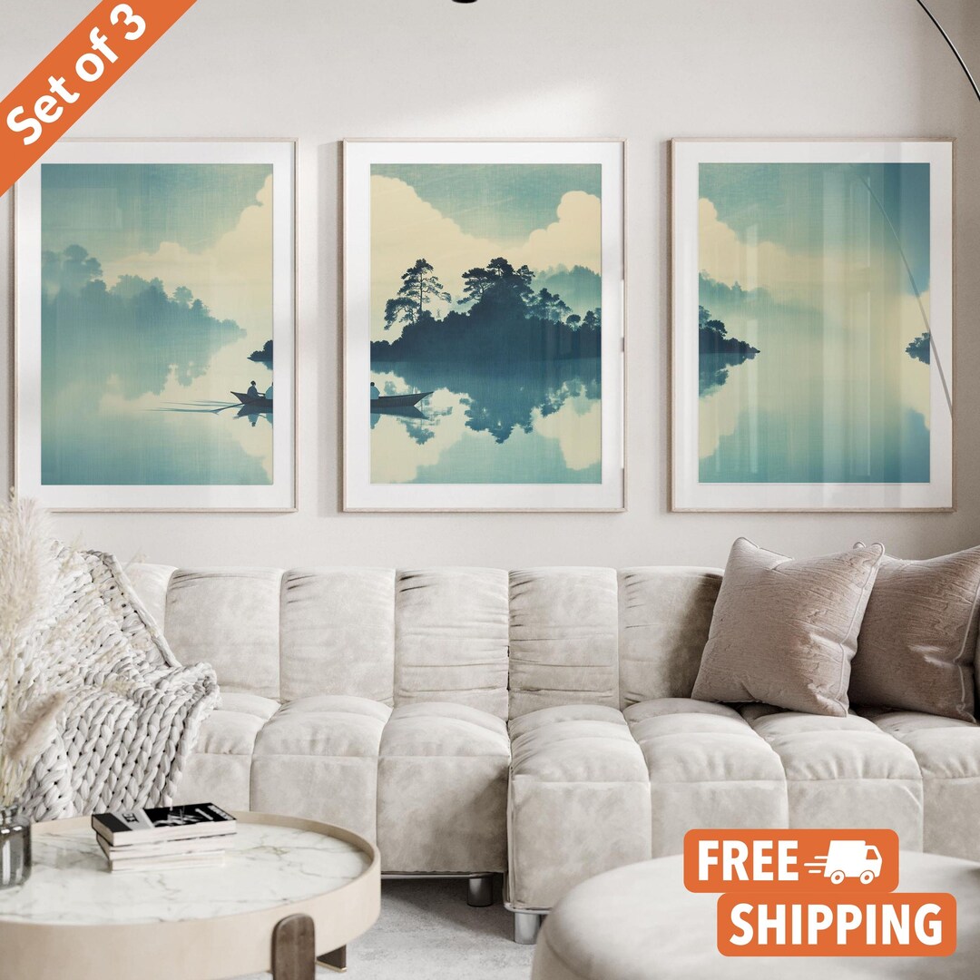 Hokusai Ukiyo-e Japanese Island Art Prints: Blue Green Landscape, Set ...