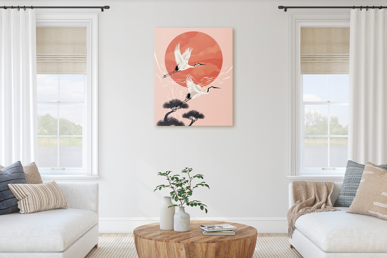 Stunning Japanese Pink Wall Art Cranes Canvas, Traditional Pink ...