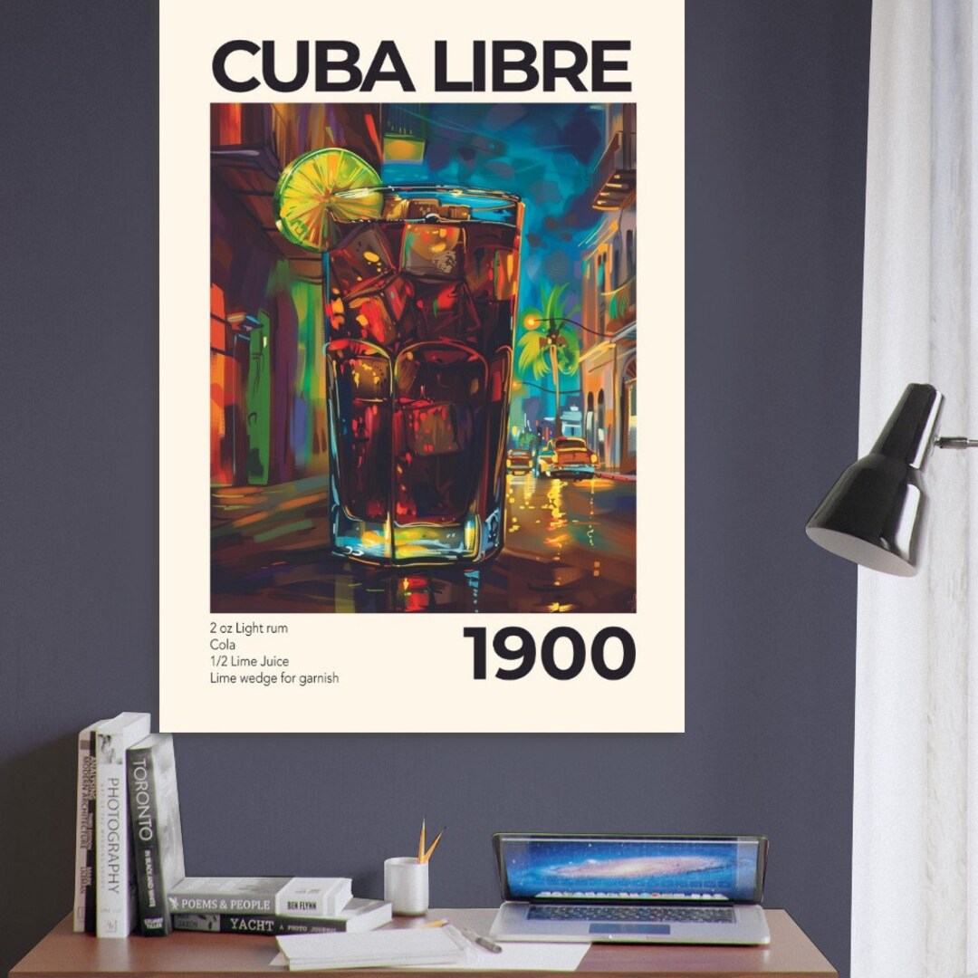 A Classic Cocktail Recipe Bar Poster Print, Cuba Libre Drink Wall Art ...