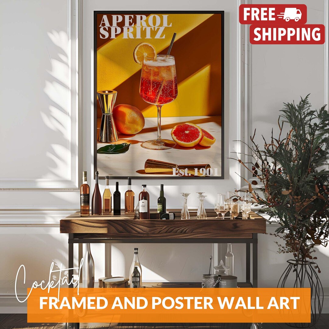 Aperol Spritz Cocktail Bar Cart Poster Print or Framed Aperol Spritz ...