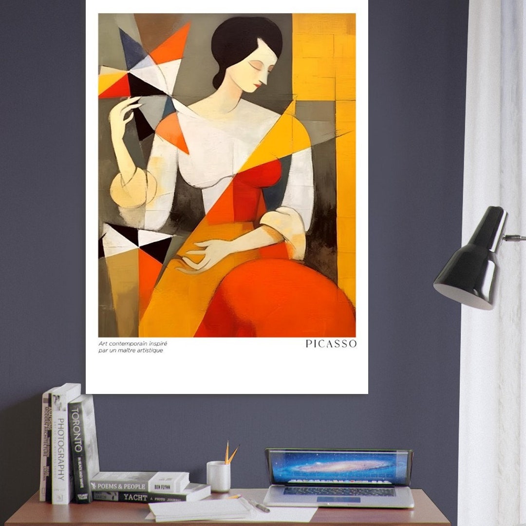 Picasso Cubism Portrait Poster Red Orange Gallery Wall Art Museum ...