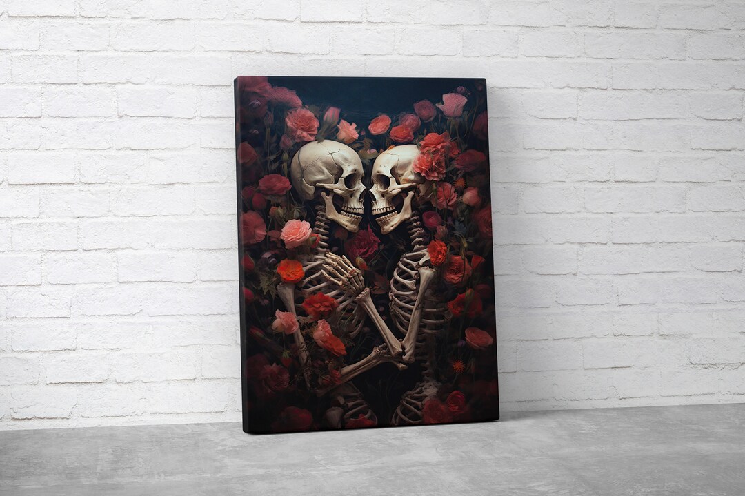 Embracing Skeletons Canvas Macabre Wall Art Gothic Inspired Halloween ...