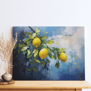 Acrylic Style Lemon Tree Branch Canvas, Lemon Blue Yellow Home Decor ...