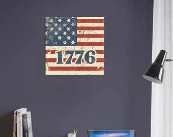 American Flag Square Canvas Art Print, Patriotic USA Wall Art 4th of ...