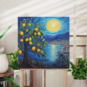 Van Gogh Inspired Amalfi Lemons Under Yellow Moon Van Gogh Style Amalfi Coast Italy Art for Home ...