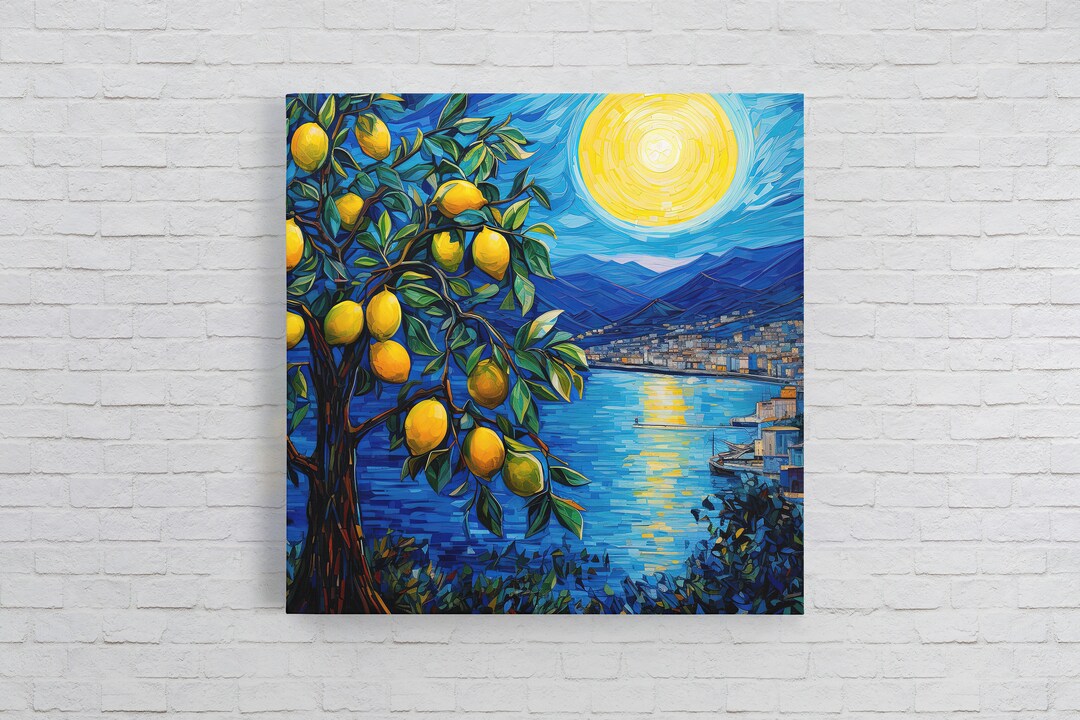 Van Gogh Inspired Amalfi Lemons Under Yellow Moon Van Gogh Style Amalfi Coast Italy Art for Home ...