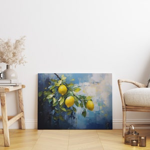 Acrylic Style Lemon Tree Branch Canvas, Lemon Blue Yellow Home Decor ...