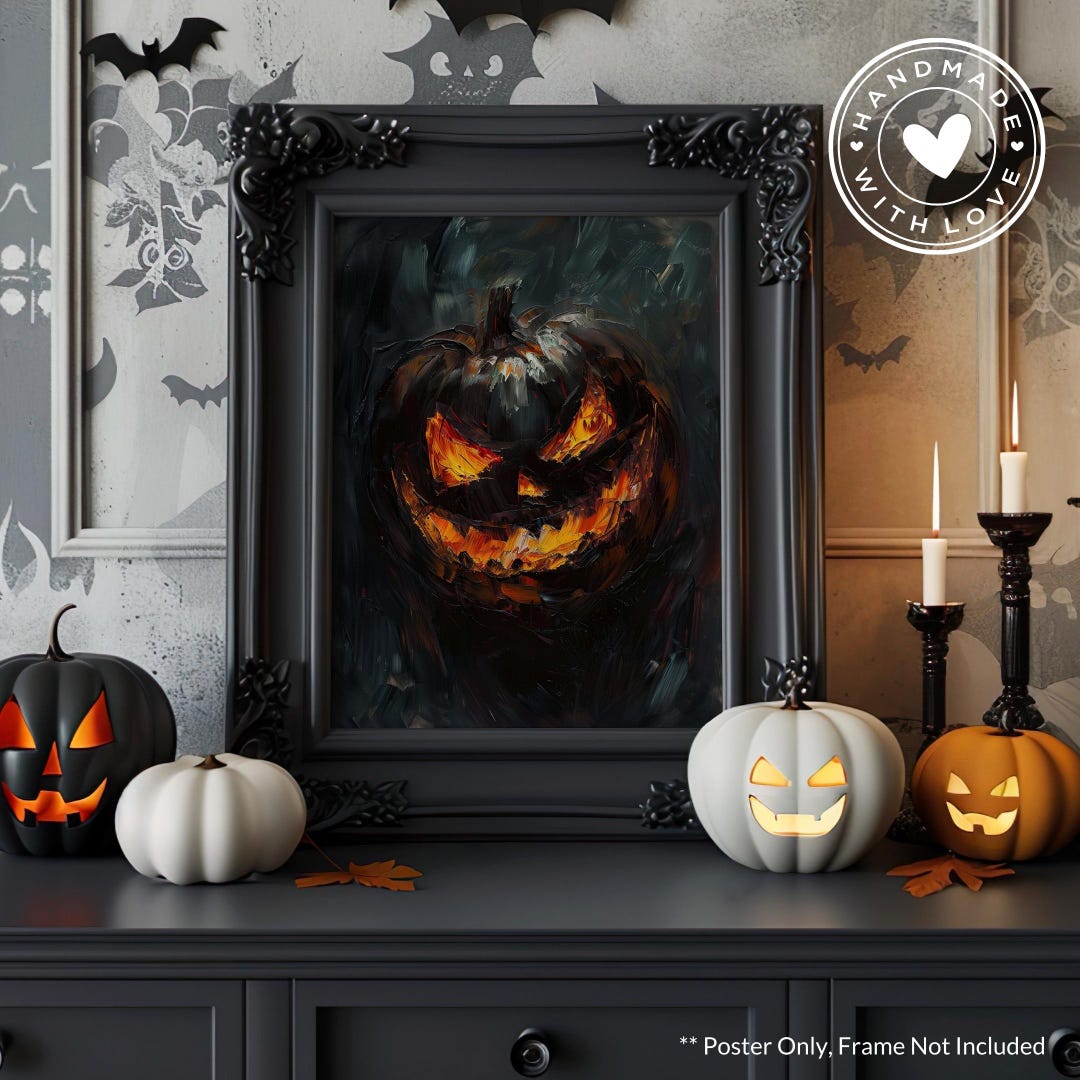 Scary Pumpkin Halloween Poster, Spooky Halloween Home Decor, Halloween ...