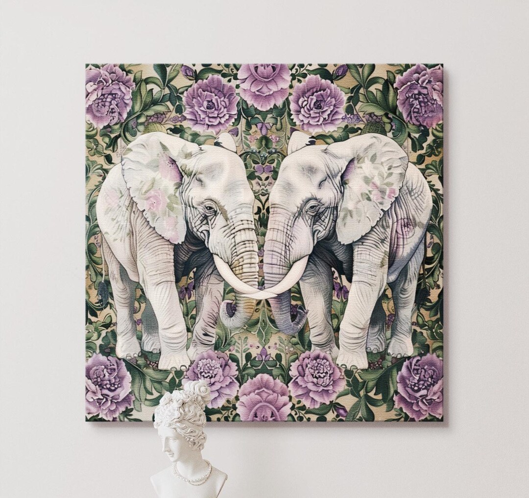 Elephants Square Wall Art Canvas Cute Jungle Animal Safari Elephants ...