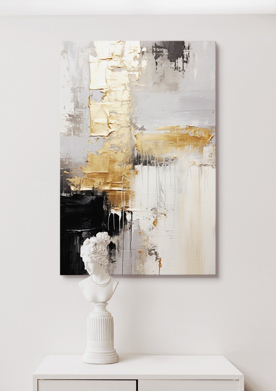 Gold Abstract Canvas Wall Art: Black & White Home Decor - Etsy