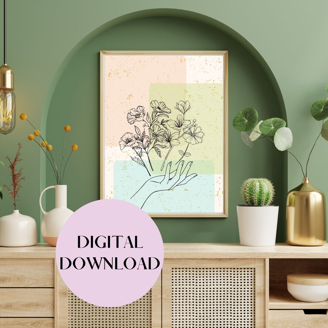 Hand Holding Flowers Wall Print, Flower Hand Printable Wall Art, Flower ...