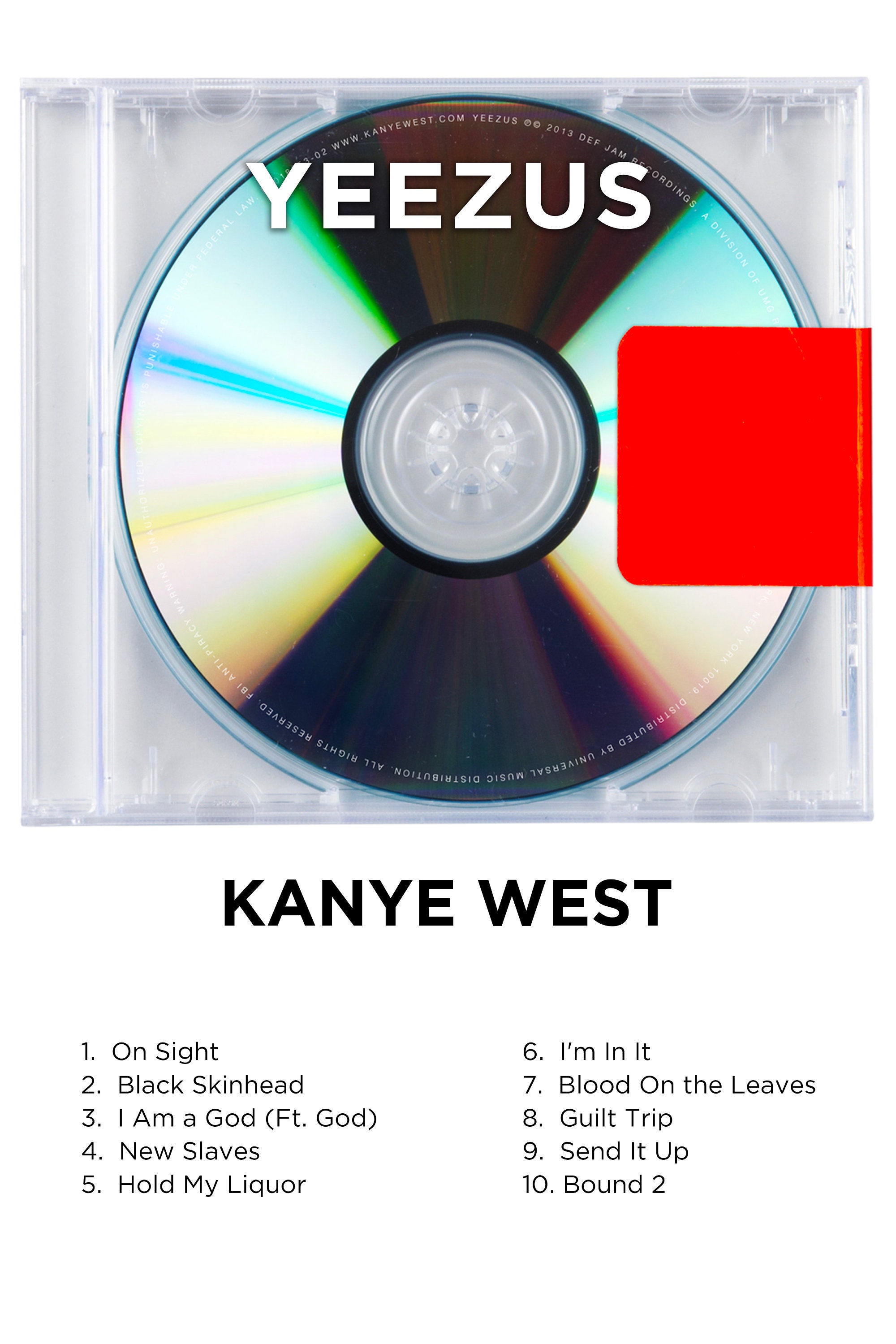 Kanye West Music Poster, Yeezus | Music Poster | Album Poster | Album ...