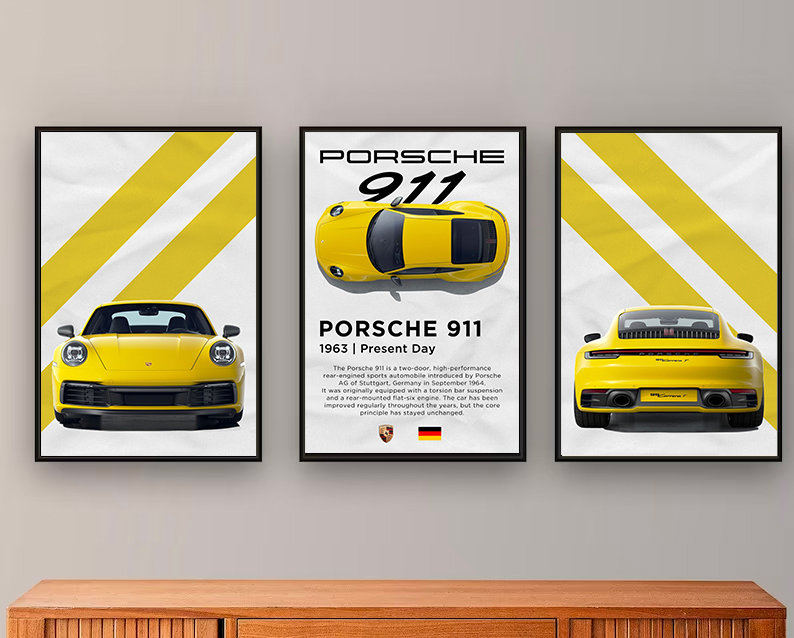 Set of 3 Porsche 911 Car Posters | Car Posters | Porsche Poster ...