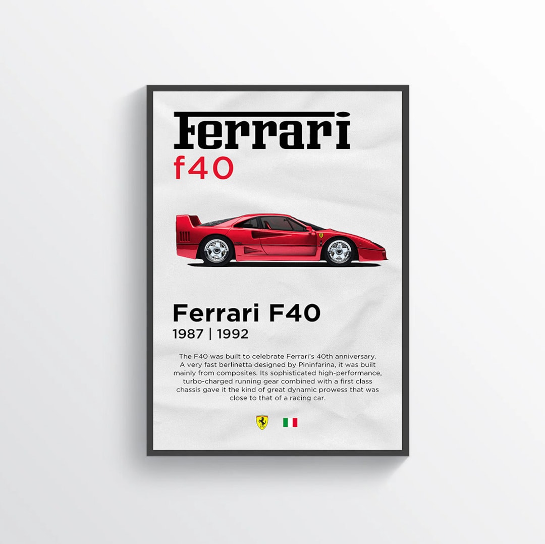 Ferrari F40 Car Poster Car Poster Ferrari Poster Italy F40 Print Car Art - Etsy