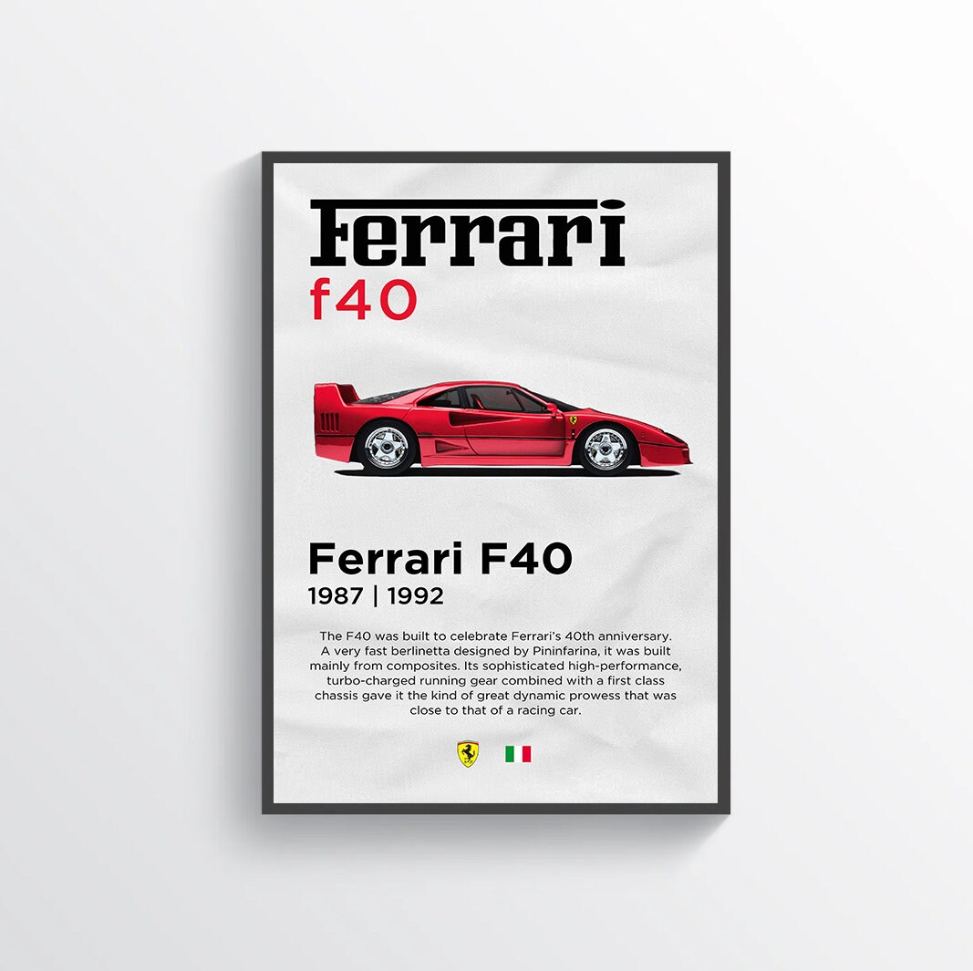 Ferrari F40 Car Poster Car Poster Ferrari Poster Italy F40 Print Car ...