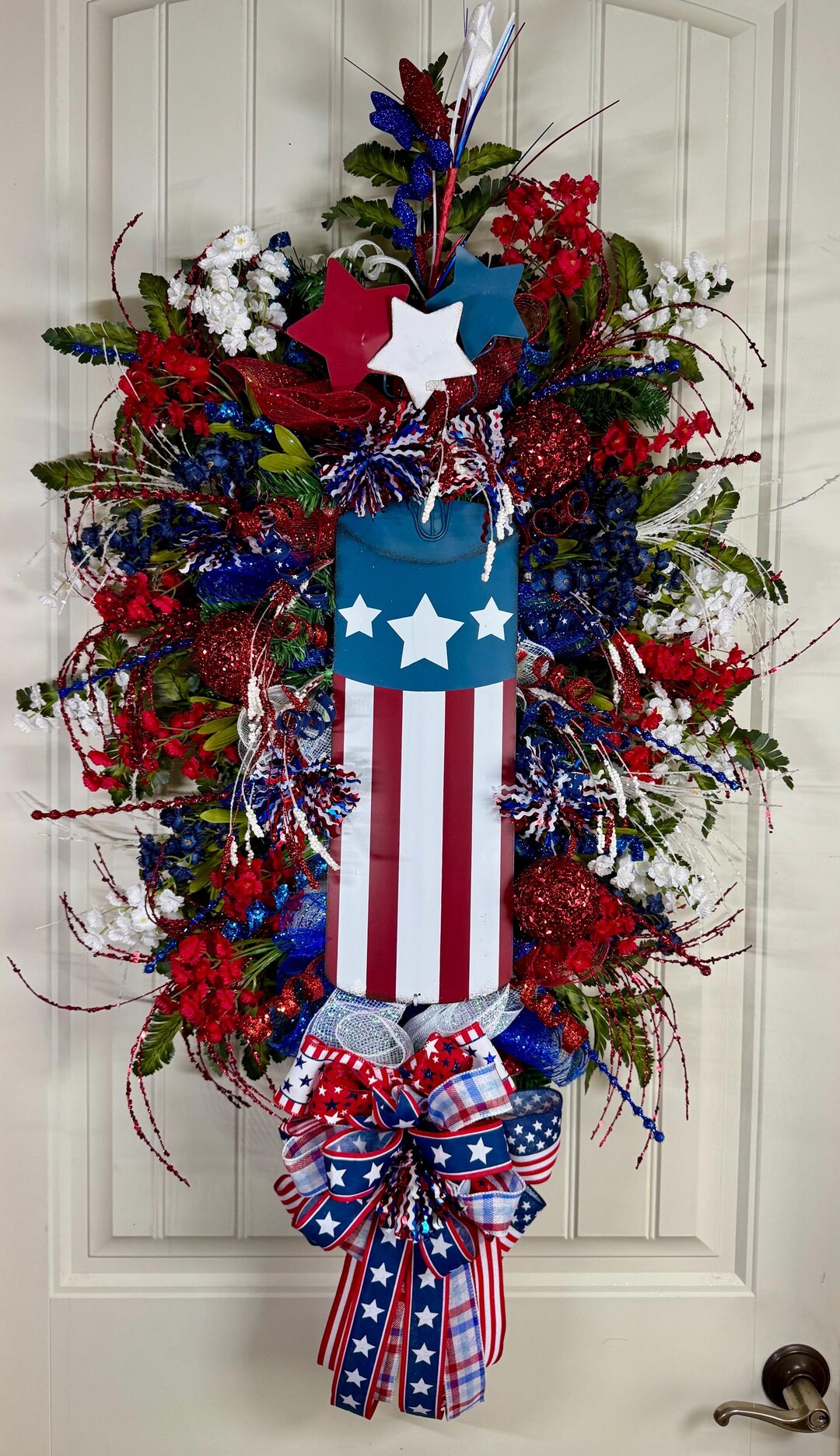 Patriotic Wreath. Red White and Blue. Large Firework Centerpiece ...