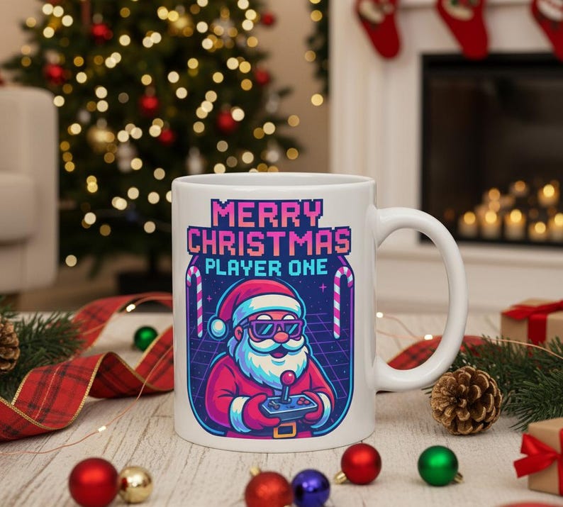 Retro Pixel Santa Gamer PNG: 80s Arcade Christmas Clipart (digital ...