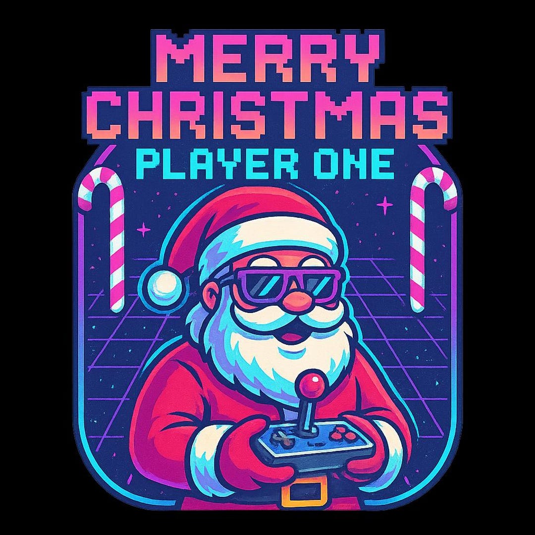 Retro Pixel Santa Gamer PNG: 80s Arcade Christmas Clipart (digital ...