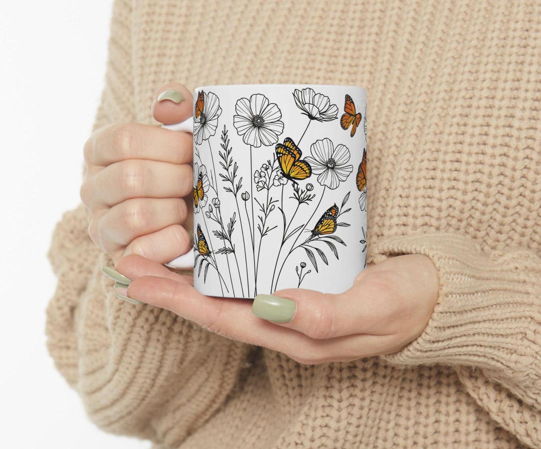 Monarch Butterfly Mug Gift for Butterfly Lover Botanical Whimsical Gift ...
