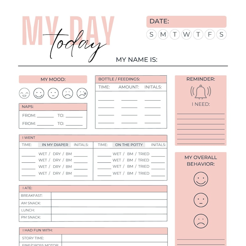 Toddler Daily Sheet - Etsy