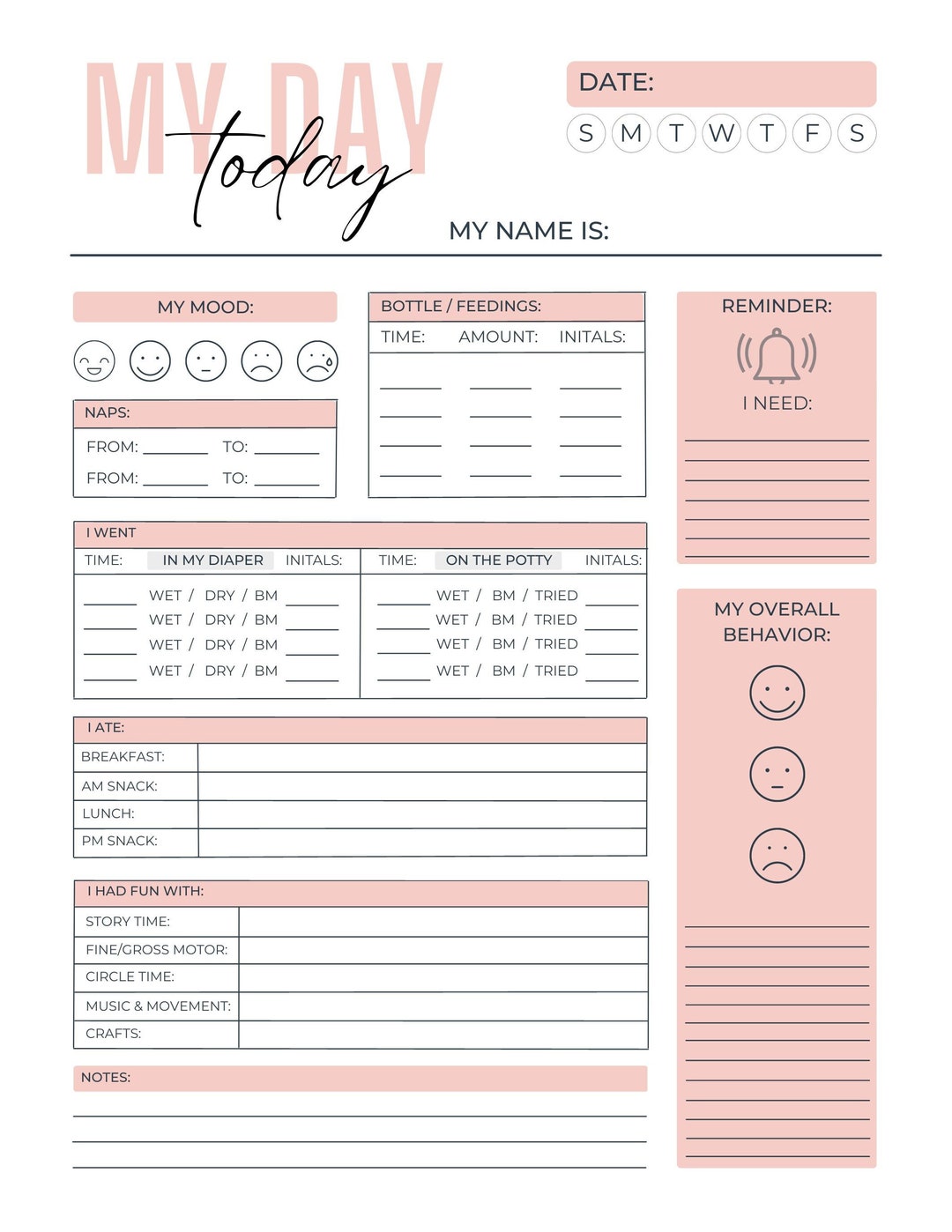 Infant Log | Toddler Daily Log | Day Sheet | My Day Sheet | Daycare ...
