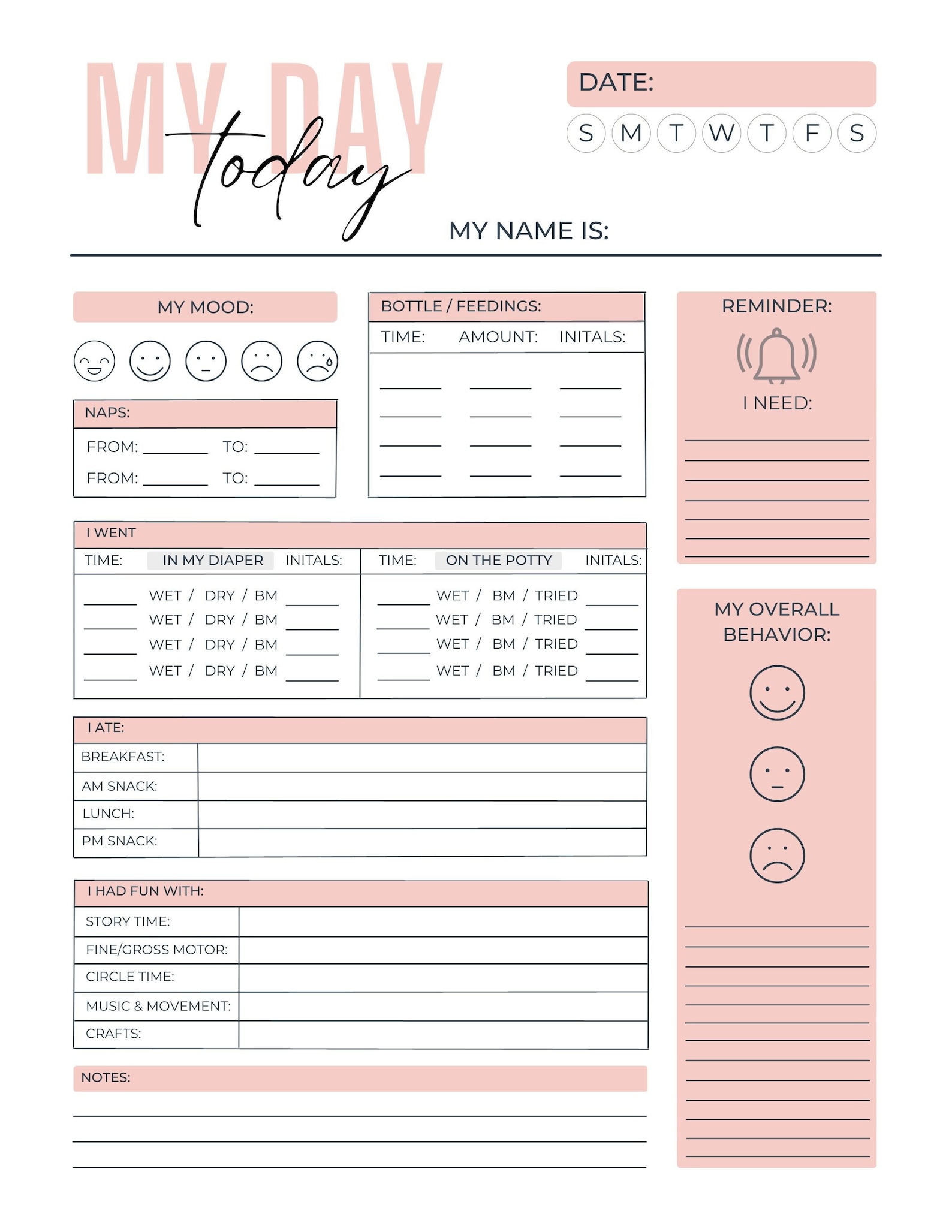Infant Log | Toddler Daily Log | Day Sheet | My Day Sheet | Daycare ...