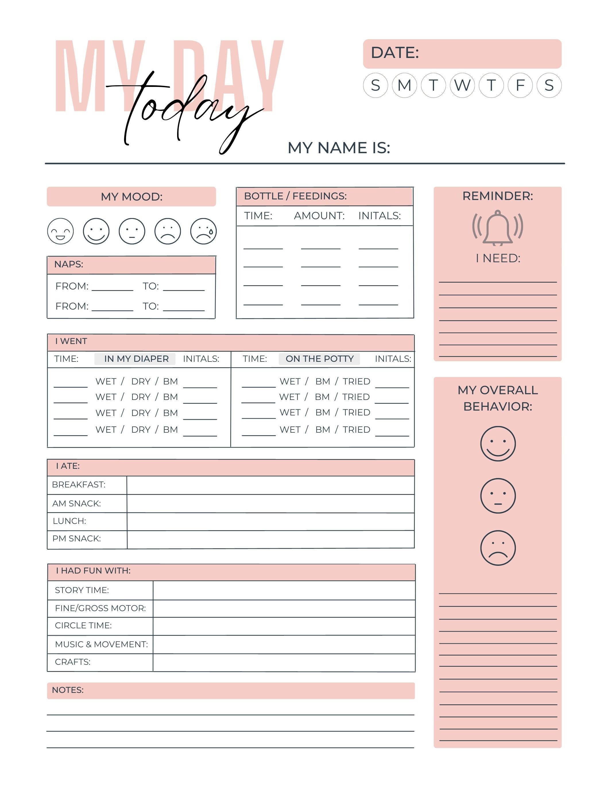 Infant Log | Toddler Daily Log | Day Sheet | My Day Sheet | Daycare ...