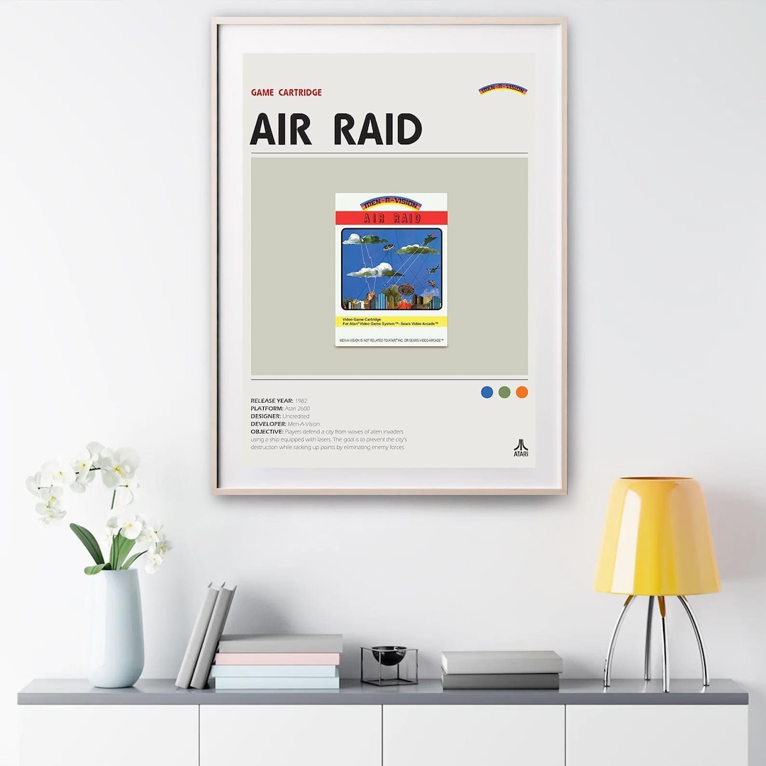 Air Raid Atari 2600 Vintage Video Game Cartridge Poster Minimalist Mid ...