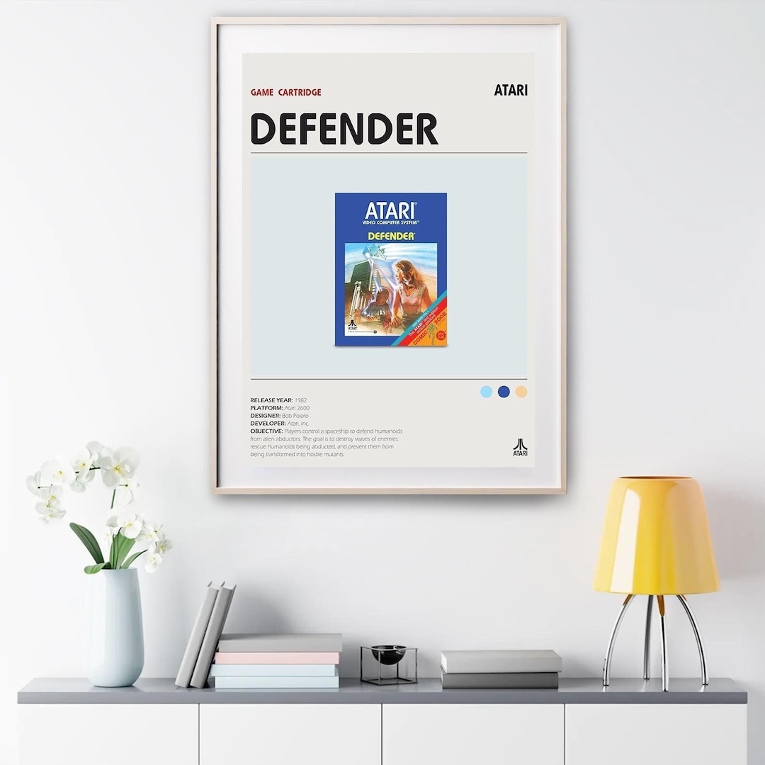 Defender Atari 2600 Vintage Video Game Cartridge Poster Minimalist Mid ...