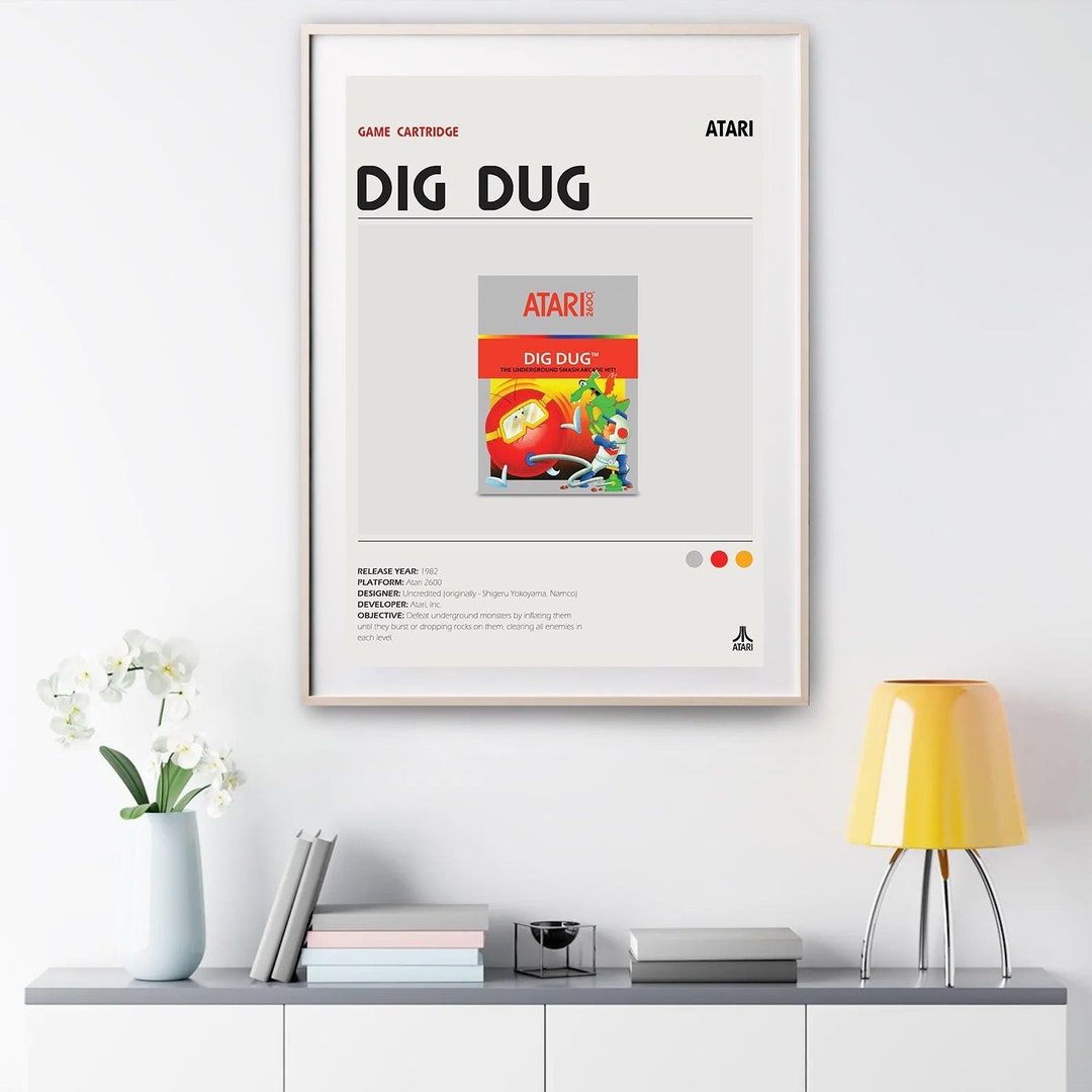 Dig Dug Atari 2600 Vintage Video Game, Atari Game Cartridge Poster ...