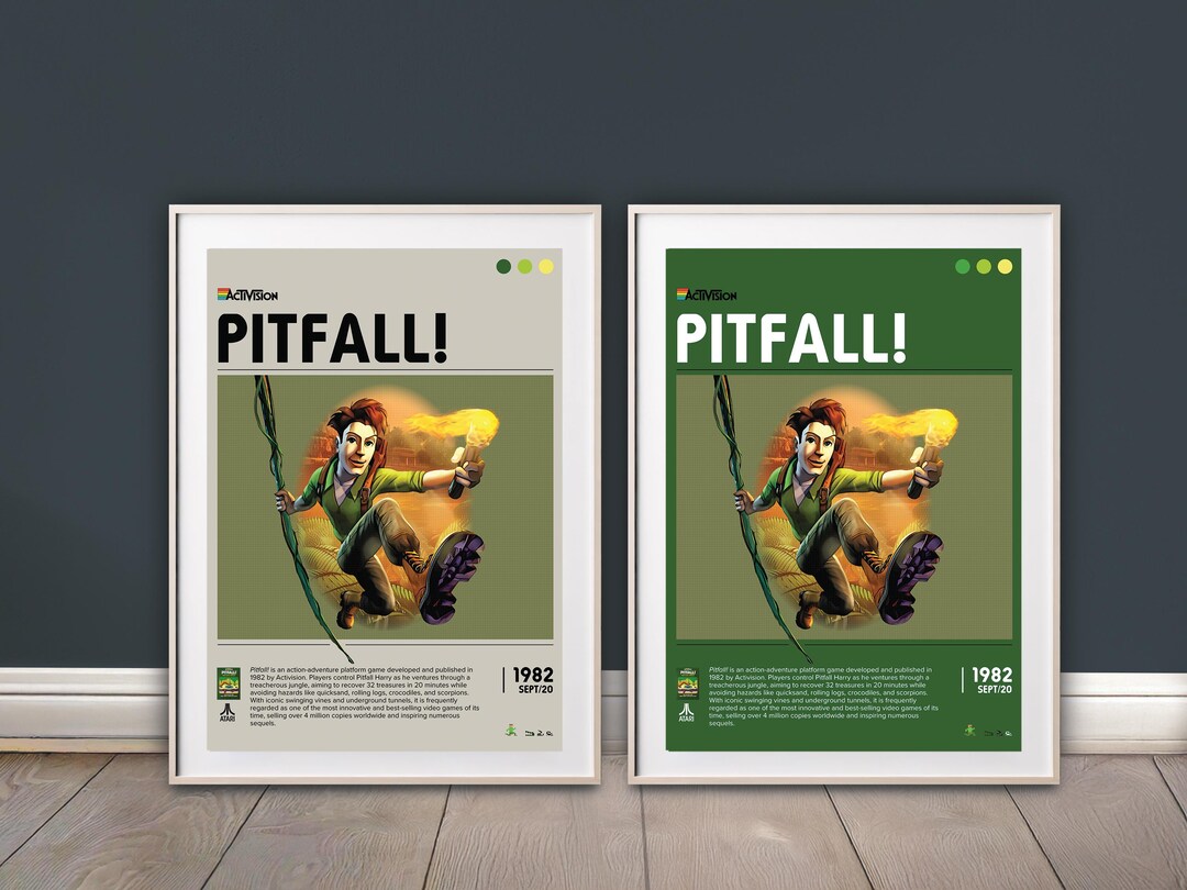 Set of 2 Pitfall Art Prints, Retro Poster, Video Games, Classic Arcade ...