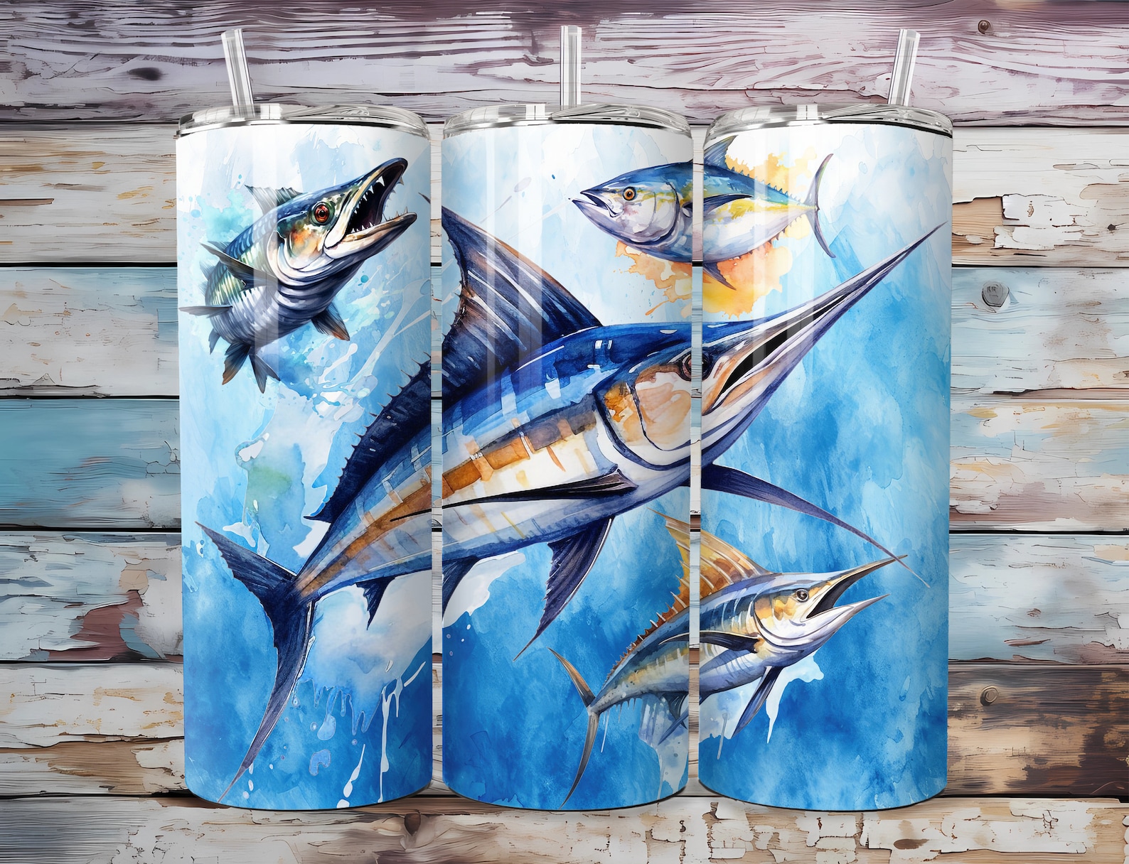 Blue Marlin Tumbler Wrap, 20oz Skinny Tumbler Sublimation Design ...